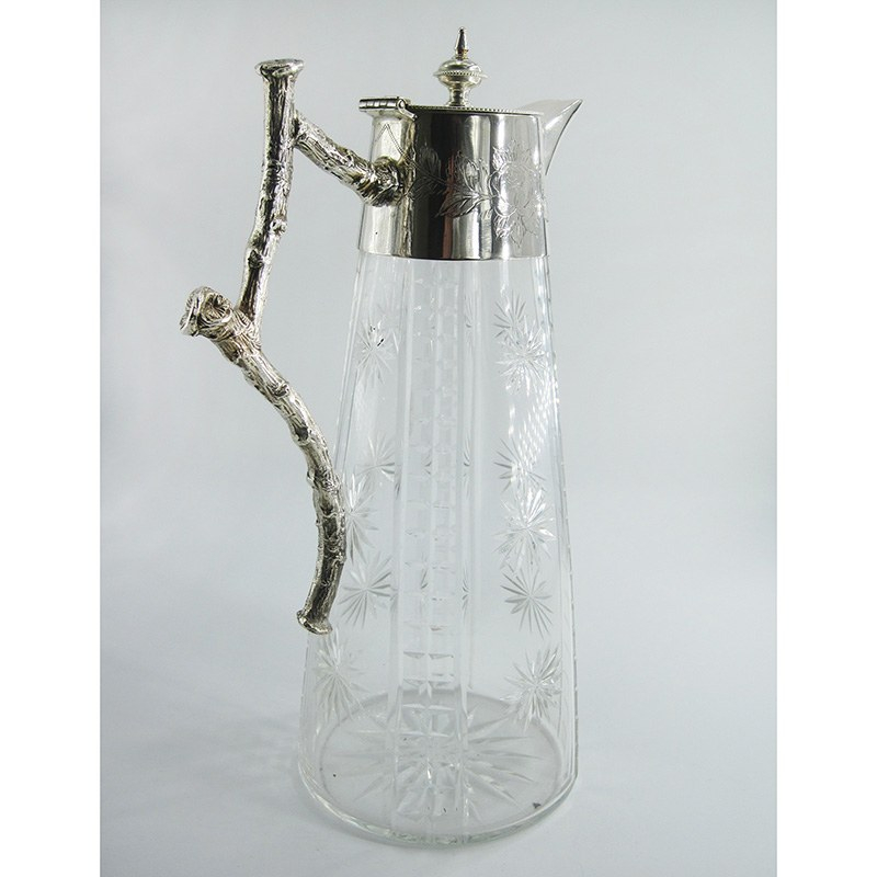 Engraved Glass Silver Plated Claret Jug with Floral Engraving and Grape ...